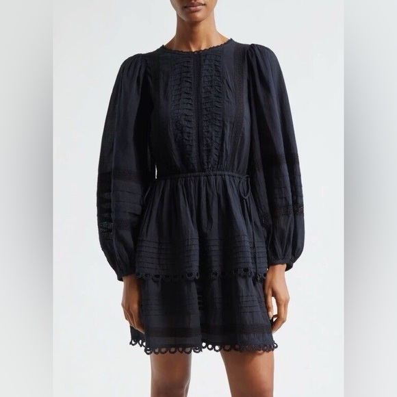 FARM Rio | Dresses | Pintuck Lace Detail Long Sleeve Cotton Minidress ...